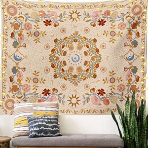 TTYQXZ Wall Tapestry Bohemian - Floral Vine Wall Hanging Celestial Sun Moon and Star Tapestries Hippie Home Decor Boho Tapestry for Bedroom Aesthetic (Cream, Medium (50ʺx 60ʺ))