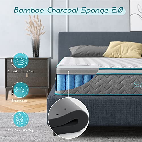 Serweet 8 Inch Bamboo Charcoal Memory Foam Hybrid Twin Mattress - 5-Zone Pocket Innersprings for Motion Isolation -Heavier Coils for Durable Support -Medium Firm -Made in Century-Old Factory