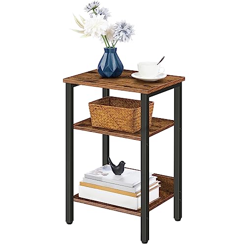 ALLOSWELL Nightstand, Side Table, End Table with Storage Shelves, 3-Tier Slim Bedside Table for Living Room, Bedroom, Easy Assembly, Stable Steel Frame, Industrial, Rustic Brown ETHR5801