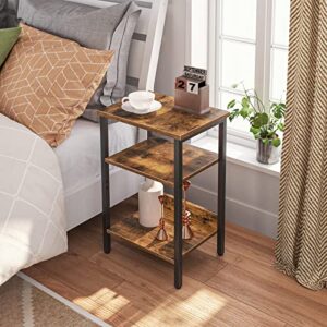 ALLOSWELL Nightstand, Side Table, End Table with Storage Shelves, 3-Tier Slim Bedside Table for Living Room, Bedroom, Easy Assembly, Stable Steel Frame, Industrial, Rustic Brown ETHR5801