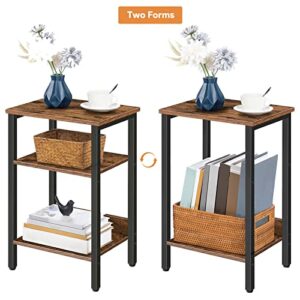 ALLOSWELL Nightstand, Side Table, End Table with Storage Shelves, 3-Tier Slim Bedside Table for Living Room, Bedroom, Easy Assembly, Stable Steel Frame, Industrial, Rustic Brown ETHR5801