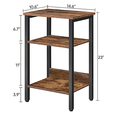 ALLOSWELL Nightstand, Side Table, End Table with Storage Shelves, 3-Tier Slim Bedside Table for Living Room, Bedroom, Easy Assembly, Stable Steel Frame, Industrial, Rustic Brown ETHR5801