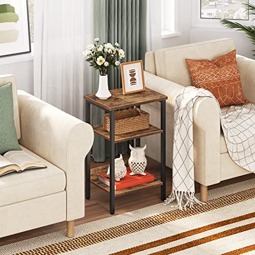 ALLOSWELL Nightstand, Side Table, End Table with Storage Shelves, 3-Tier Slim Bedside Table for Living Room, Bedroom, Easy Assembly, Stable Steel Frame, Industrial, Rustic Brown ETHR5801