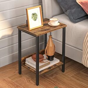 ALLOSWELL End Table, Side Table with Storage Shelf, Nightstand for Small Spaces, Bedside Table, for Living Room, Bedroom, Easy Assembly, Rustic Brown ETHR5001