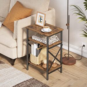 ALLOSWELL Side Table, Nightstand, End Table with Storage Shelf, Tall Bedside Table with X-Shaped Design, for Living Room, Bedroom, Stable Steel Frame, Easy Assembly, Rustic Brown ETHR3801