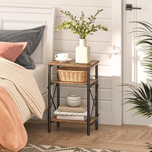 ALLOSWELL Side Table, Nightstand, End Table with Storage Shelf, Tall Bedside Table with X-Shaped Design, for Living Room, Bedroom, Stable Steel Frame, Easy Assembly, Rustic Brown ETHR3801