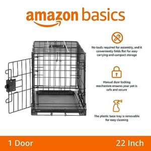 Amazon Basics Durable, Foldable Metal Wire Dog Crate with Tray, Single Door, 22 Inches, Black