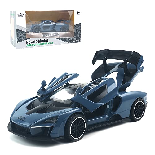 Diecast Toy Car McLaren Senna Sports Car Model,Zinc Alloy Simulation Casting Pull Back Vehicles,1:32 Scale Mini Electronic Supercar Toys with Lights and Music for Toddlers Kids Children Gift (Blue)