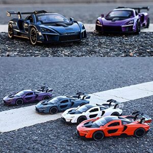 Diecast Toy Car McLaren Senna Sports Car Model,Zinc Alloy Simulation Casting Pull Back Vehicles,1:32 Scale Mini Electronic Supercar Toys with Lights and Music for Toddlers Kids Children Gift (Blue)