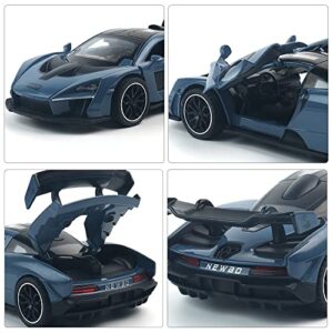 Diecast Toy Car McLaren Senna Sports Car Model,Zinc Alloy Simulation Casting Pull Back Vehicles,1:32 Scale Mini Electronic Supercar Toys with Lights and Music for Toddlers Kids Children Gift (Blue)