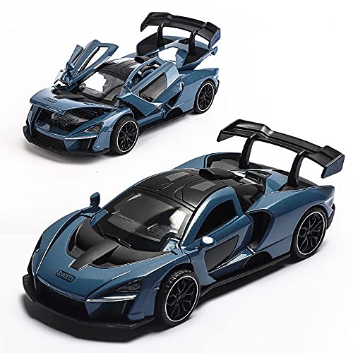 Diecast Toy Car McLaren Senna Sports Car Model,Zinc Alloy Simulation Casting Pull Back Vehicles,1:32 Scale Mini Electronic Supercar Toys with Lights and Music for Toddlers Kids Children Gift (Blue)