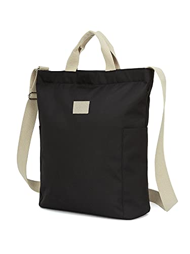 I WAS PLASTIC Recycled Polyester Laptop Tote Bag with Zipper and Pockets, Water Repellent, Fit 13" Laptop, Crossbody Bag. (BLACK)