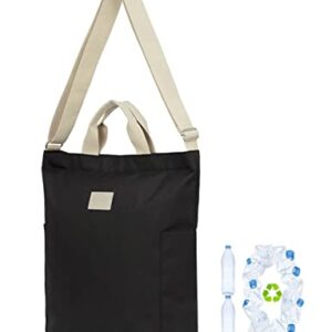 I WAS PLASTIC Recycled Polyester Laptop Tote Bag with Zipper and Pockets, Water Repellent, Fit 13" Laptop, Crossbody Bag. (BLACK)