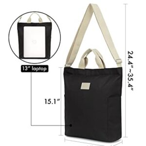 I WAS PLASTIC Recycled Polyester Laptop Tote Bag with Zipper and Pockets, Water Repellent, Fit 13" Laptop, Crossbody Bag. (BLACK)