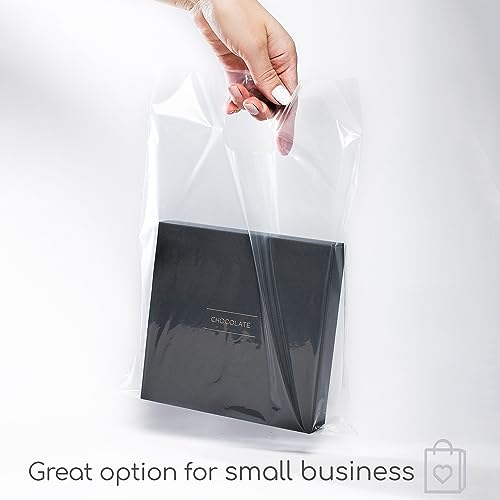 Choice Marts 100 Clear Plastic Bags With Handles 1.5Mil 9"x12" Merchandise Bags Thick Glossy Retail Bags and Shopping Bags For Small Business Boutique Bags and Clear Gift Bags With Handles