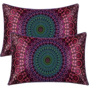 blessliving satin pillow case for women - 2 pack bohemian standard(20''x26'') mandala pillowcase - set of 2 red boho silk pillowcase with envelope closure