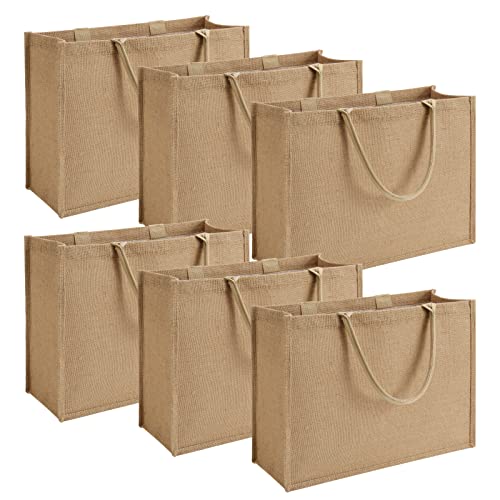 Tapleap Burlap Bags with Handles, Beach Totes, Extra Large Jute Tote Shopping Grocery Bags, Wrapping Gifts (6 Pcs) 17.7”x13.8”x7” – Reusable and Durable for DIY and Crafts