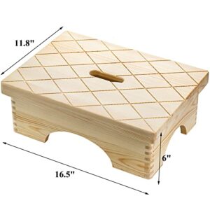 Okllen Wooden Non-Slip Bedside Easy to Carry Lightweight Sturdy Step Stool for Adults, High Places, Kitchen Sink, Bathroom, Closet, Indoor & Outdoor, 16.5" x 11.8" x 6.5"