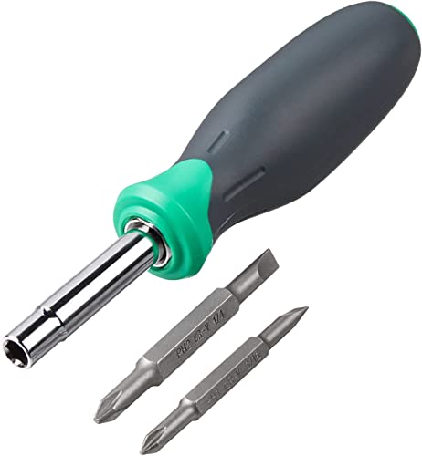 Amazon Brand - Denali 6 In 1 Multi-Bit Screwdriver/Nut Driver, Multicolor(Silver, Northern Glow Green, Grey)