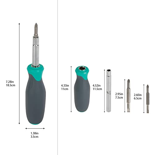 Amazon Brand - Denali 6 In 1 Multi-Bit Screwdriver/Nut Driver, Multicolor(Silver, Northern Glow Green, Grey)