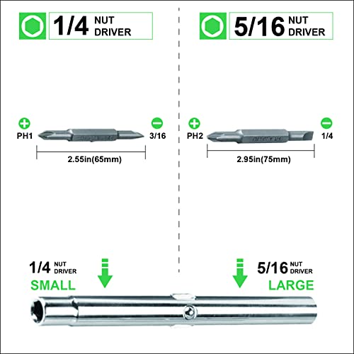 Amazon Brand - Denali 6 In 1 Multi-Bit Screwdriver/Nut Driver, Multicolor(Silver, Northern Glow Green, Grey)