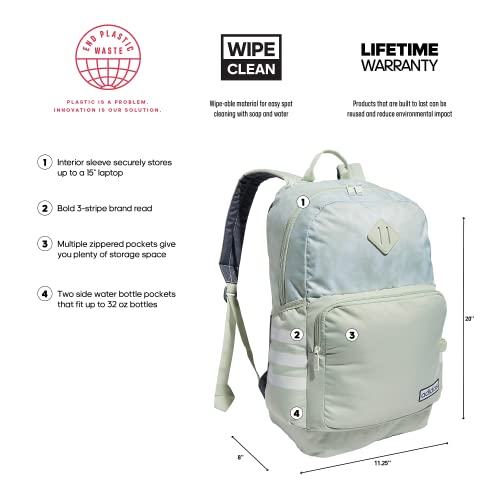 adidas Classic 3S 4 Backpack, Stone Wash Linen Green-White/Linen Green/White, One Size