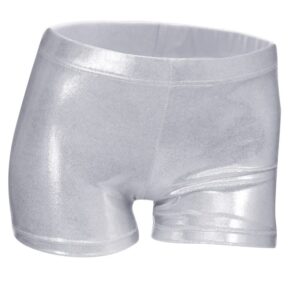 aosva kid girls' sparkle dance tumbling sport gymnastics silver short 9-10 years