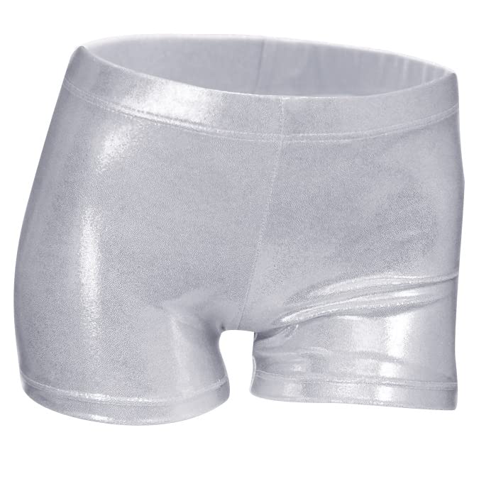 Aosva Kid Girls' Sparkle Dance Tumbling Sport Gymnastics Silver Short 9-10 Years