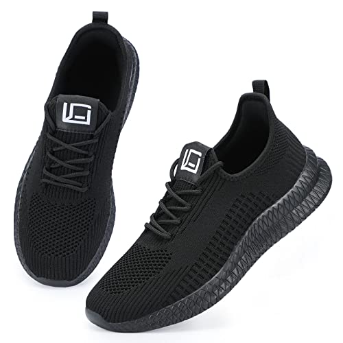 LCGJR Men's Running Shoes Ultra Lightweight Breathable Comfortable Walking Shoes Casual Fashion Sneakers Mesh Workout Shoes Allblack Size10.5