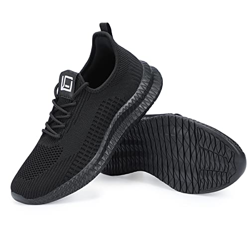 LCGJR Men's Running Shoes Ultra Lightweight Breathable Comfortable Walking Shoes Casual Fashion Sneakers Mesh Workout Shoes Allblack Size10.5