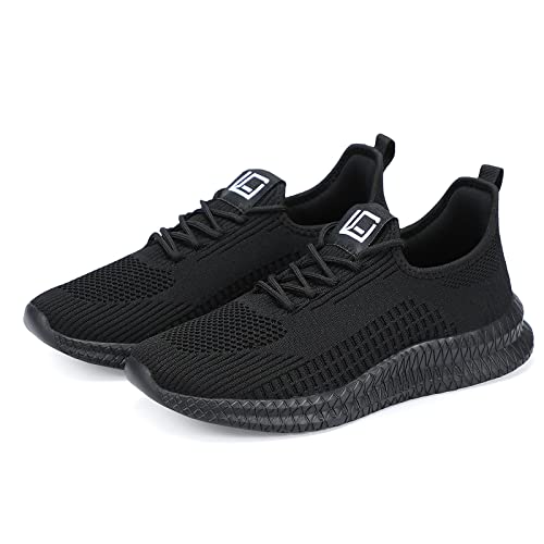 LCGJR Men's Running Shoes Ultra Lightweight Breathable Comfortable Walking Shoes Casual Fashion Sneakers Mesh Workout Shoes Allblack Size10.5