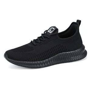 LCGJR Men's Running Shoes Ultra Lightweight Breathable Comfortable Walking Shoes Casual Fashion Sneakers Mesh Workout Shoes Allblack Size10.5