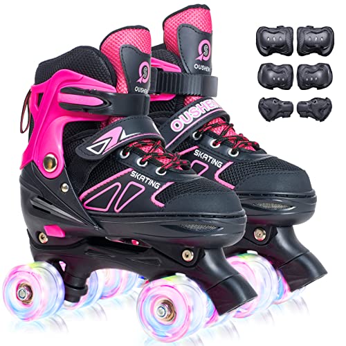 Kids Roller Skates, Adjustable Size Girl Boys Roller Skates for Kids Beginner, Toddlers Roller Skate with 8 Light Up Wheels, Outdoor Roller Skating for Boys Girls, Skating Shoes for Ages 3-12