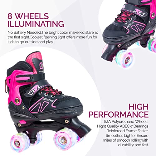 Kids Roller Skates, Adjustable Size Girl Boys Roller Skates for Kids Beginner, Toddlers Roller Skate with 8 Light Up Wheels, Outdoor Roller Skating for Boys Girls, Skating Shoes for Ages 3-12