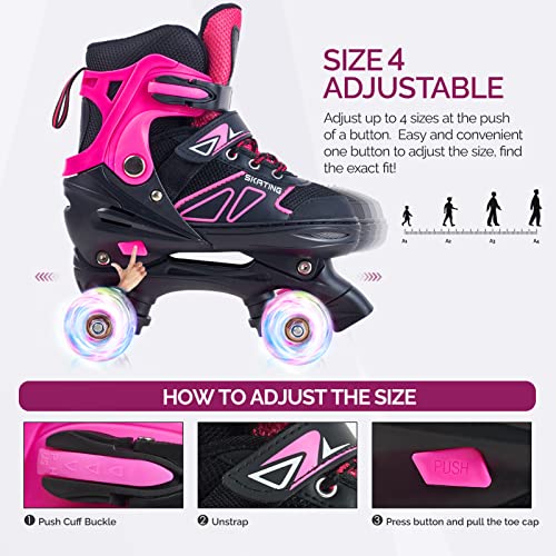 Kids Roller Skates, Adjustable Size Girl Boys Roller Skates for Kids Beginner, Toddlers Roller Skate with 8 Light Up Wheels, Outdoor Roller Skating for Boys Girls, Skating Shoes for Ages 3-12