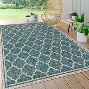 jonathan y smb109e-9 trebol moroccan trellis textured weave indoor outdoor area rug bohemian modern easy cleaning bedroom kitchen backyard patio non shedding, 9 x 12, teal/gray