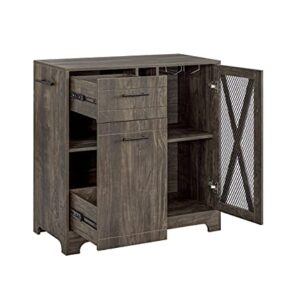 Home Source Oak Bar Cabinet with Wire Mesh Doors