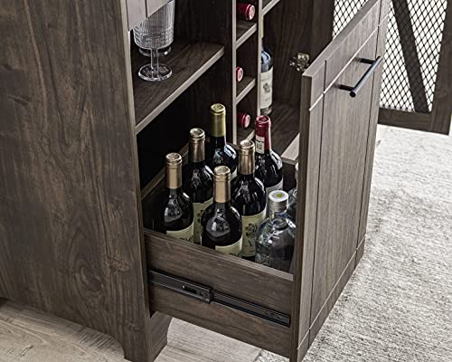 Home Source Oak Bar Cabinet with Wire Mesh Doors