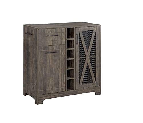 Home Source Oak Bar Cabinet with Wire Mesh Doors