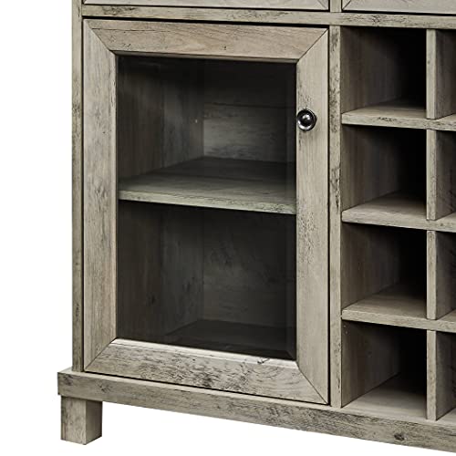 Home Source Small Bar Cabinet in Grey Wash with Glass Door