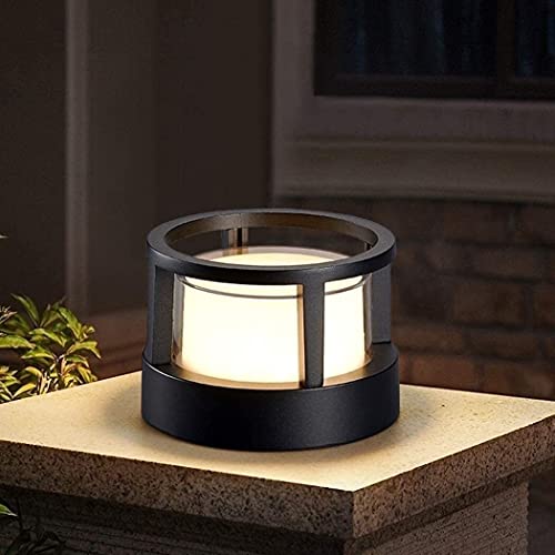 Mrdsre IP65 Waterproof Round Outdoor Garden Post Bollard Light Residential Lighting Column Lamp Aluminum Pathway Driveway Floor Lawn Landscape Lighting E27 Decoration Pillar Lantern Stigma Lamps