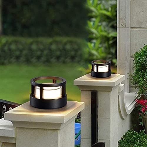 Mrdsre IP65 Waterproof Round Outdoor Garden Post Bollard Light Residential Lighting Column Lamp Aluminum Pathway Driveway Floor Lawn Landscape Lighting E27 Decoration Pillar Lantern Stigma Lamps