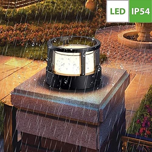 Mrdsre IP65 Waterproof Round Outdoor Garden Post Bollard Light Residential Lighting Column Lamp Aluminum Pathway Driveway Floor Lawn Landscape Lighting E27 Decoration Pillar Lantern Stigma Lamps