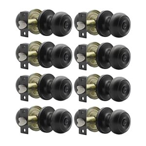 probrico (8 pack matte black privacy door knobs keyless interior locks for bedroom or bathroom, modern flat ball keyless bath/bed door handles