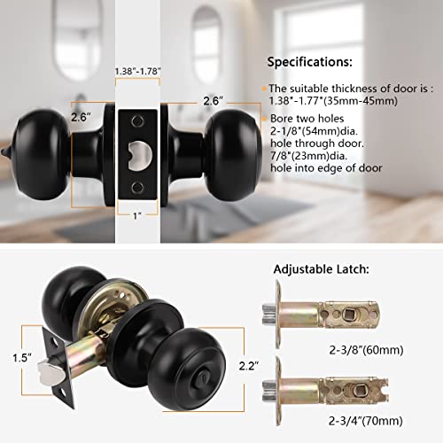 Probrico (8 Pack Matte Black Privacy Door Knobs Keyless Interior Locks for Bedroom or Bathroom, Modern Flat Ball Keyless Bath/Bed Door Handles