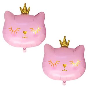 pink cat balloons crown cat party decorations 2 pcs 30 inch kitten balloon cartoon cat birthday party supplies kitty cat themed birthday party supplies ballon decor