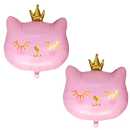 Pink Cat Balloons Crown Cat Party Decorations 2 Pcs 30 Inch Kitten Balloon Cartoon Cat Birthday Party Supplies Kitty Cat Themed Birthday Party Supplies Ballon Decor