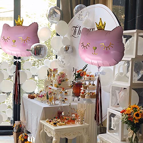 Pink Cat Balloons Crown Cat Party Decorations 2 Pcs 30 Inch Kitten Balloon Cartoon Cat Birthday Party Supplies Kitty Cat Themed Birthday Party Supplies Ballon Decor