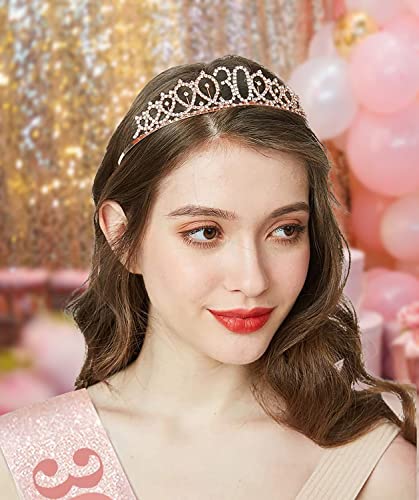 30th Birthday Gift for Women, 30th Birthday Tiara, Sash for 30 Year Old Rose Gold Birthday Party Decoration and Supplies with Gift Box, 2PCS