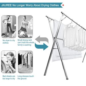 JAUREE 95 Inches Clothes Drying Rack Clothing Folding Indoor Outdoor, Heavy Duty Stainless Steel Laundry Drying Rack, Foldable Portable Garment Rack with 20 Windproof Hooks